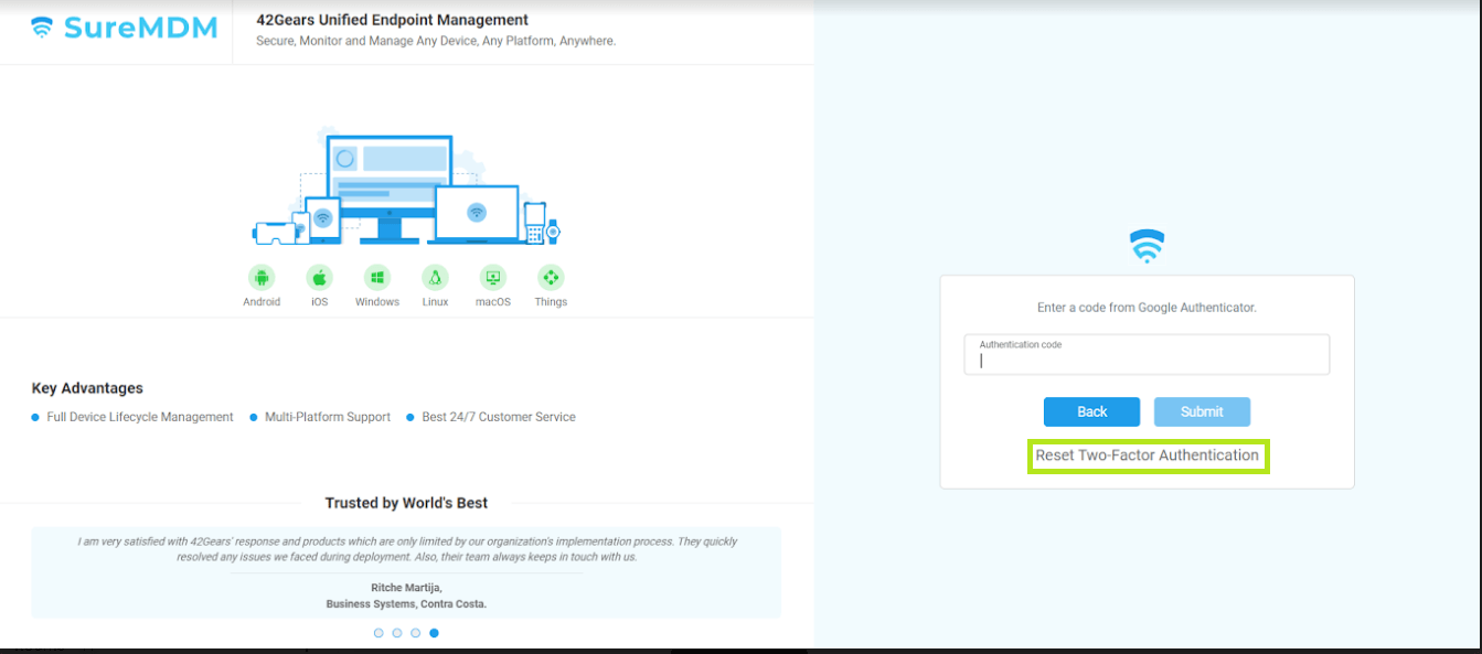 How to reset Two-factor Authentication set on your SureMDM Login ...