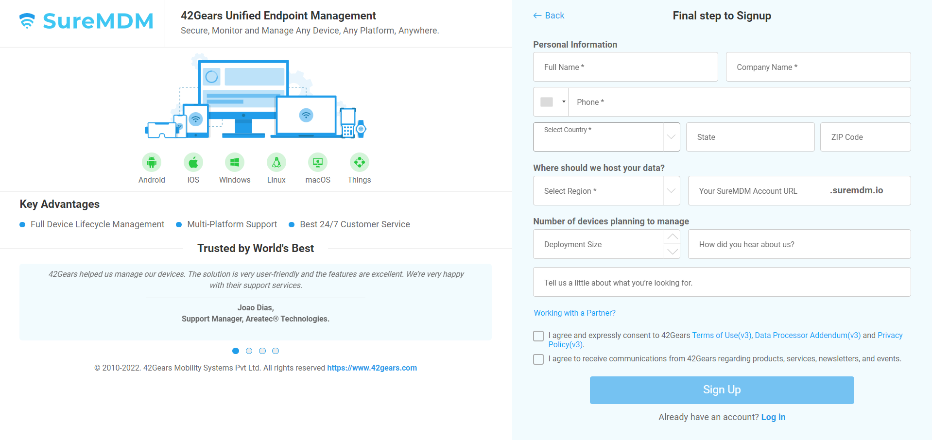 How to Signup for SureMDM? - 42Gears Knowledge Base