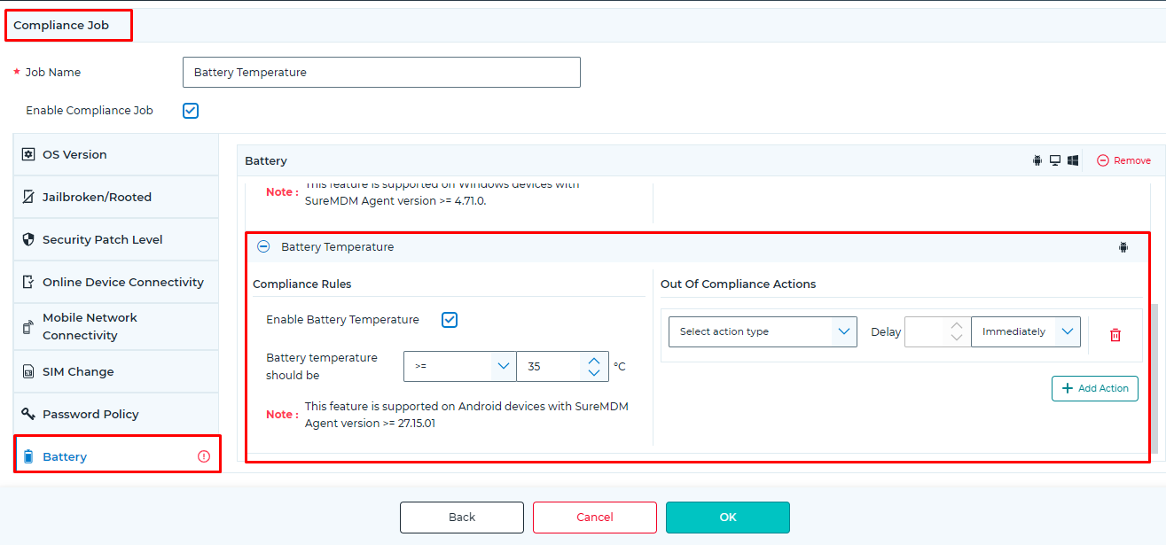 How to enable battery temperature compliance through the SureMDM ...