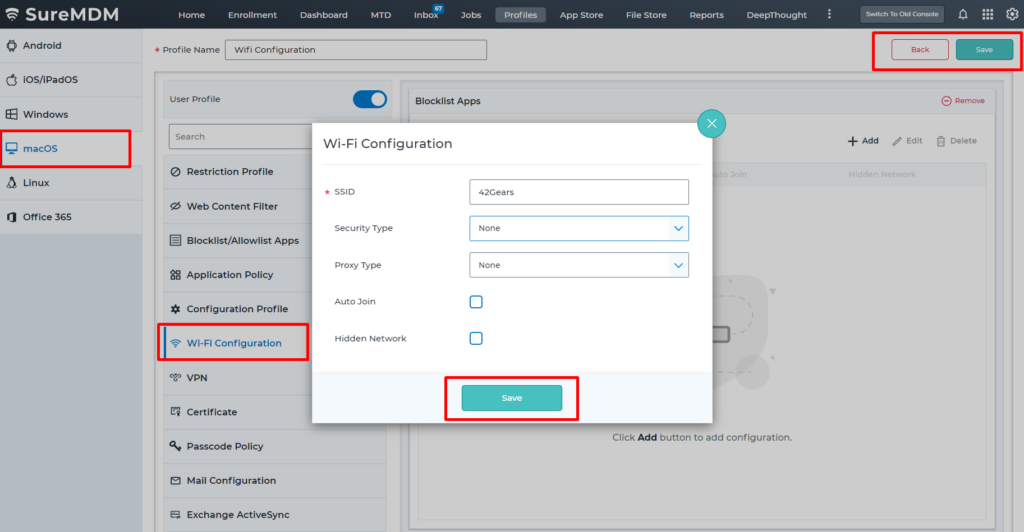 How To Configure Wi-Fi Configuration Profile For macOS? - 42Gears Knowledge Base