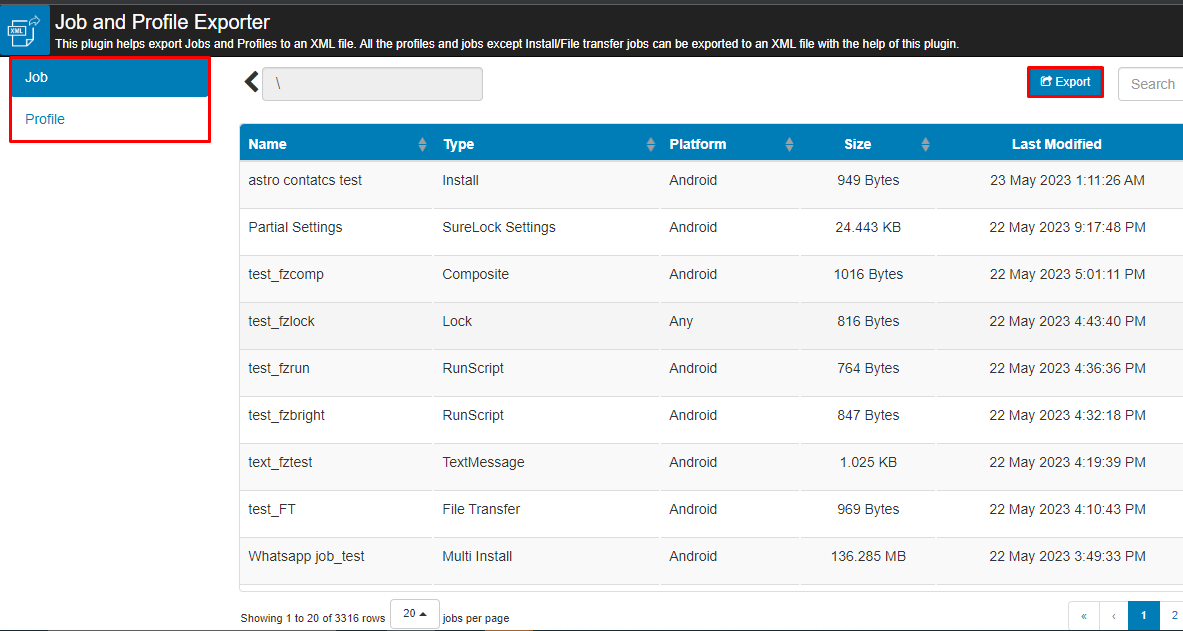 How to use Job and Profile Exporter Plugin available on SureMDM - 42Gears Knowledge Base