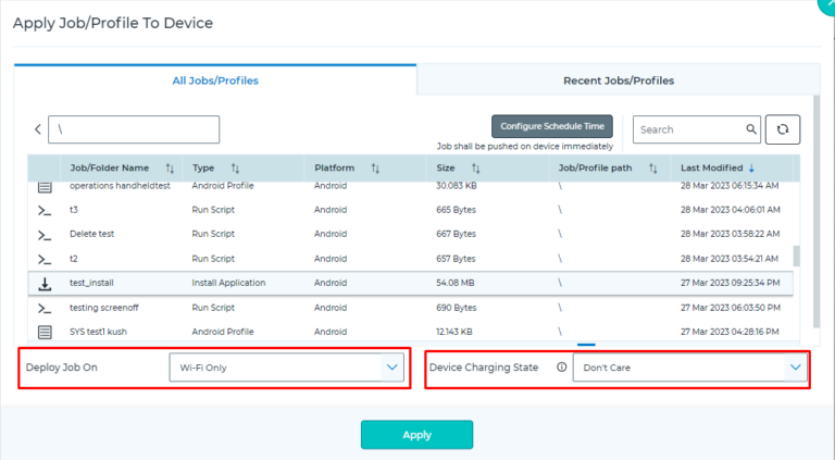 How to deploy Jobs on specific Network Types and Device Charging Status - 42Gears Knowledge Base