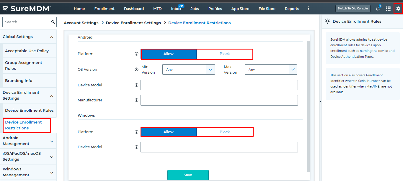 How to configure the device enrolment requirement restrictions - 42Gears Knowledge Base