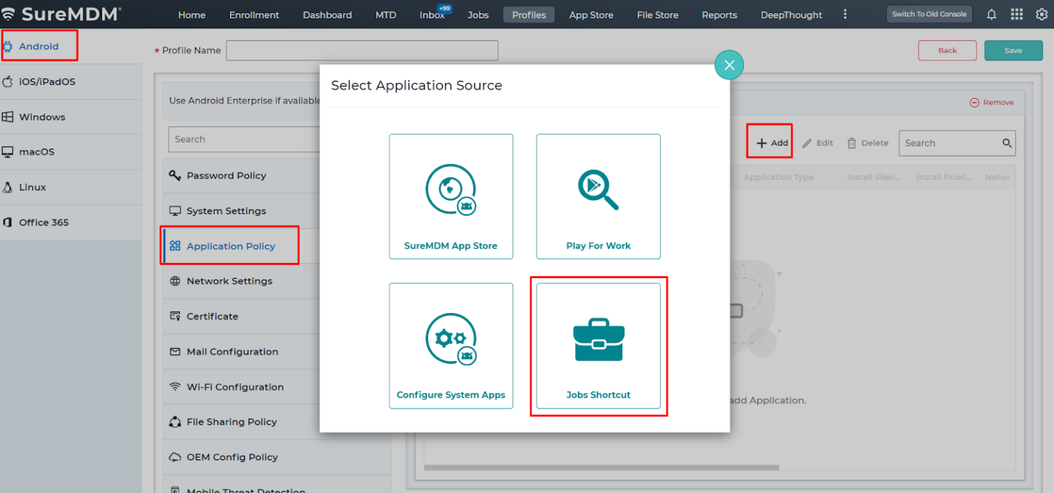 How to create Jobs shortcut for Android devices - 42Gears Knowledge Base