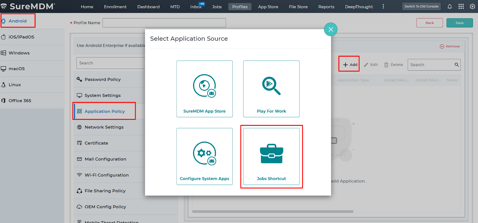 How to create Jobs shortcut for Android devices - 42Gears Knowledge Base
